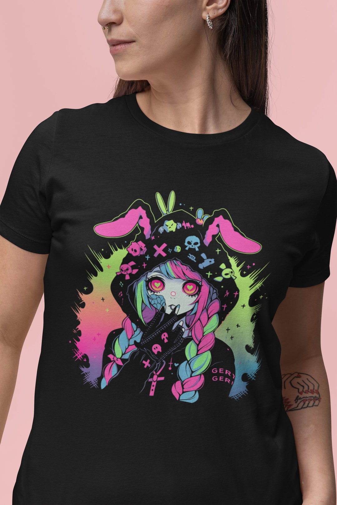 Pastel Goth Rabbit Girl T-shirt, Skull Shirt, Pastel Goth Tshirt ...
