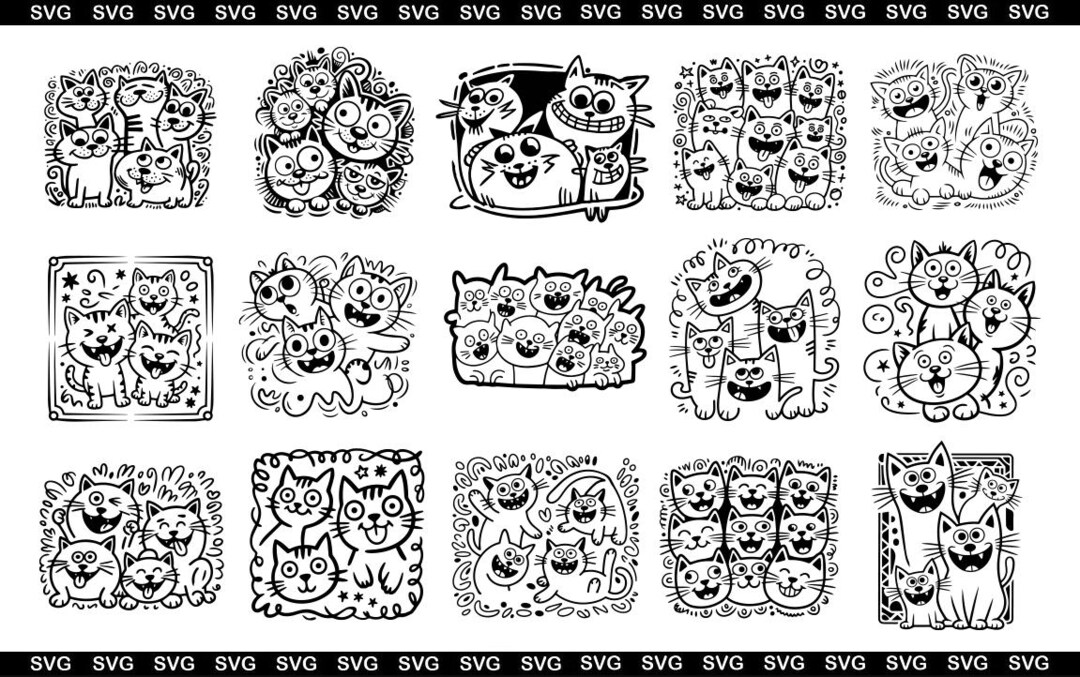 15 Doodle Svg Cats Llustrations - Etsy