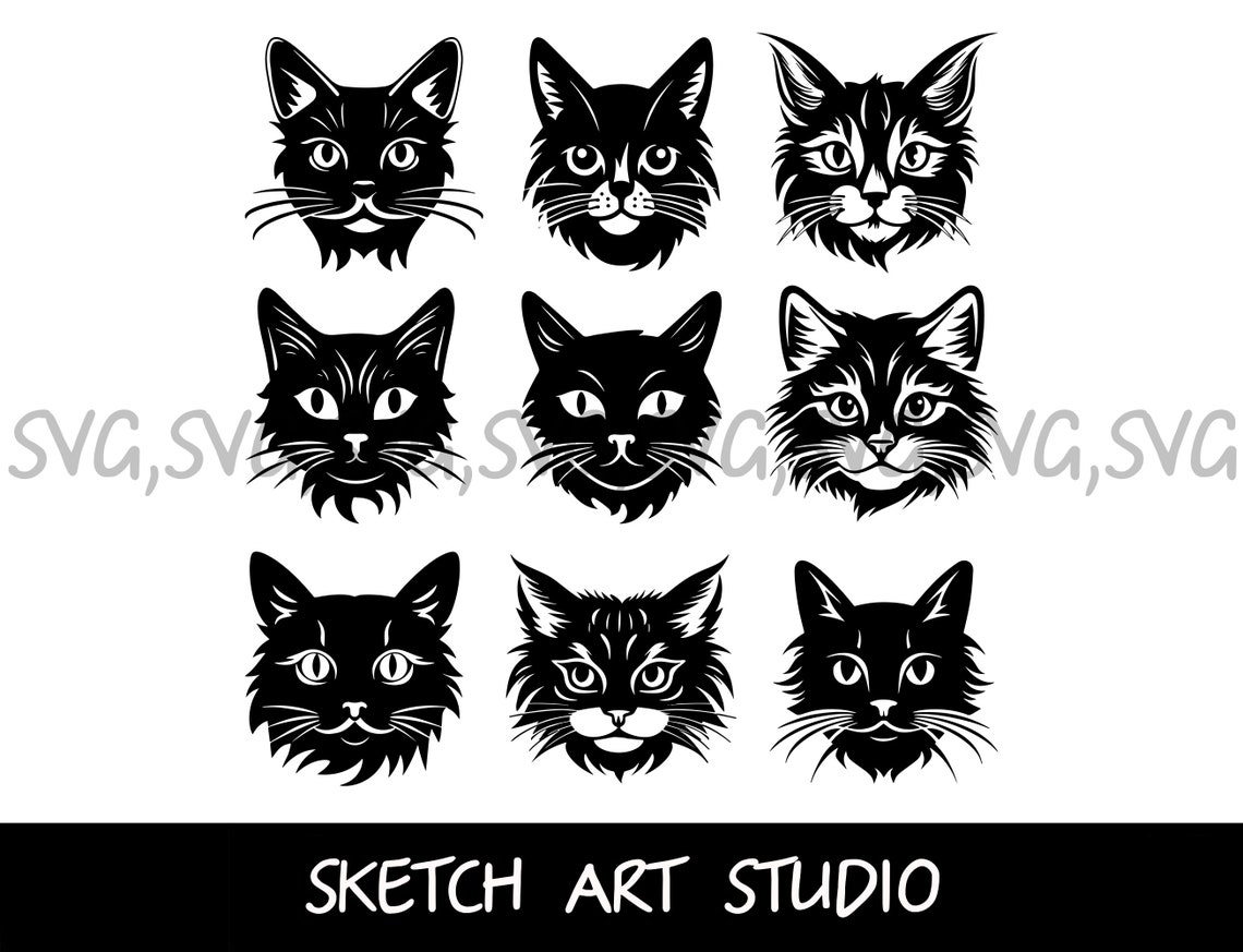 Cat Cute Cat Svg Cate Face - Etsy