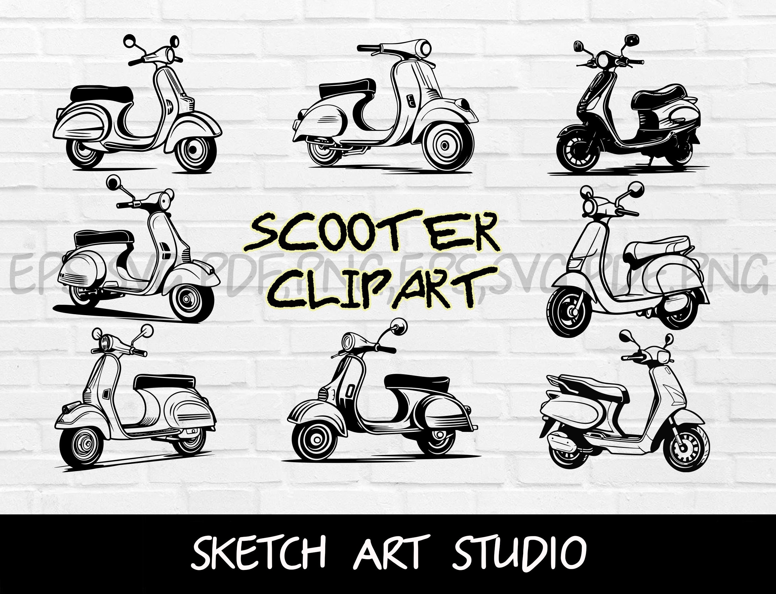 Cute Scooter SVG,EPS,PDF Motorcycle , Vespa Clipart, Scooter Motorbike ...