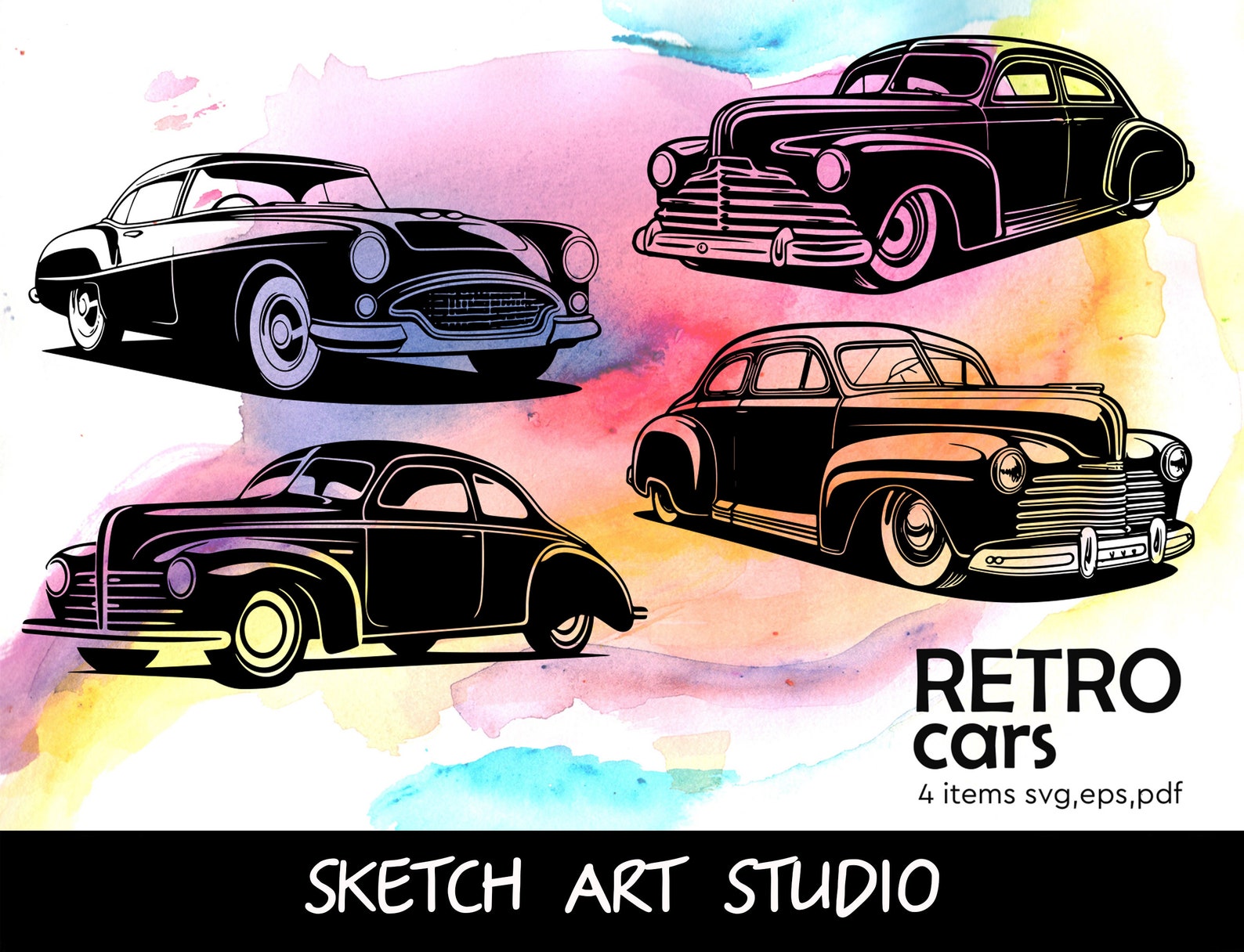 Retro Car SVG,EPS,PDF Classic Car Clipart, Silhouette, Svg File for ...