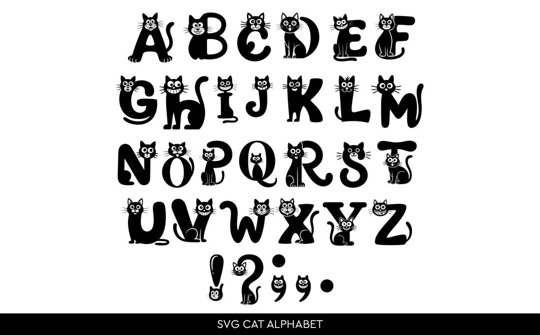 Black Cat Alphabet SVG - Etsy