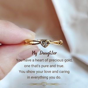 To My Daughter, Unique Golden Heart Knot Ring, Sterling Silver Ring ...