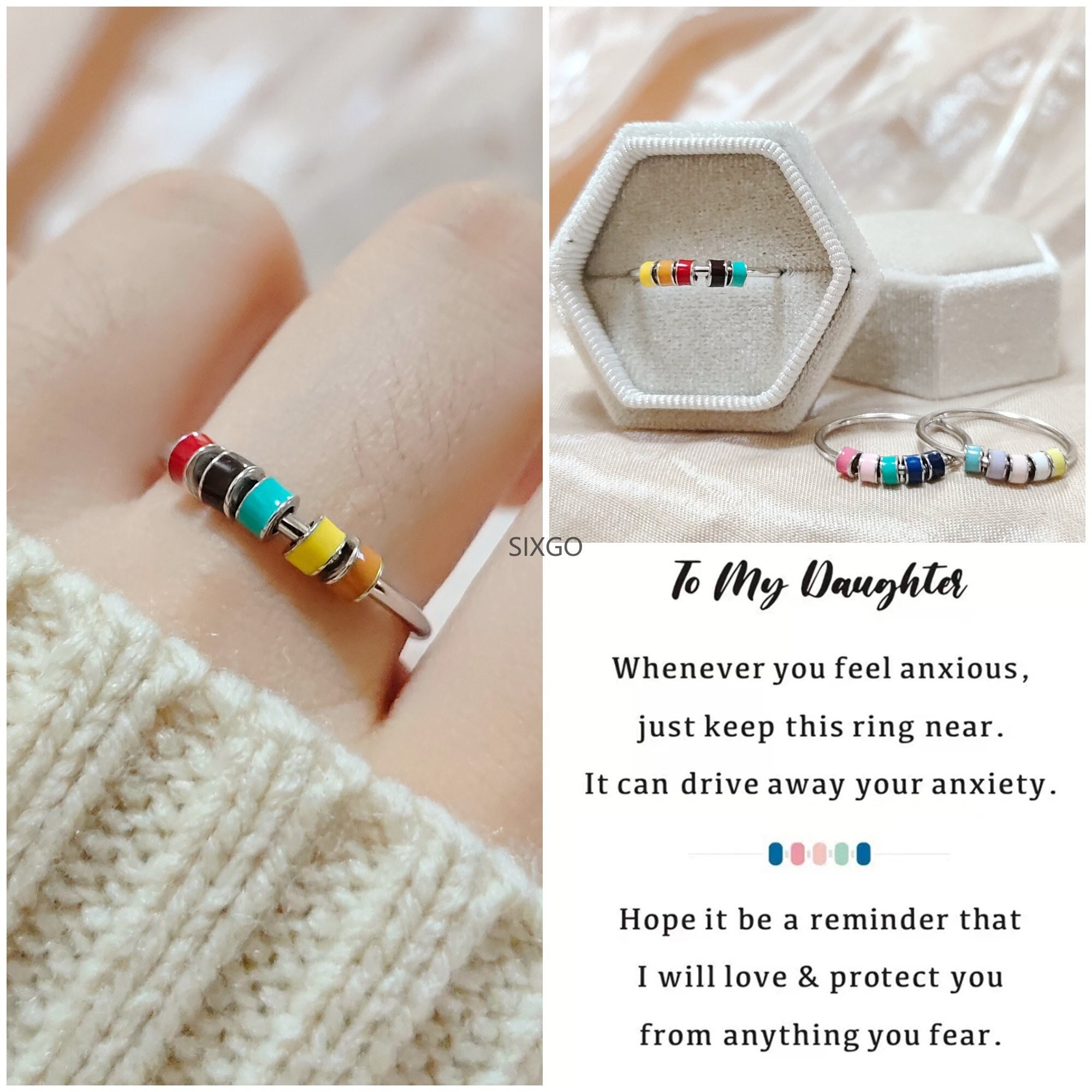 Fidget Ring for Woman Colorful Anxiety Ring Fidget Ring Stress Relief ...