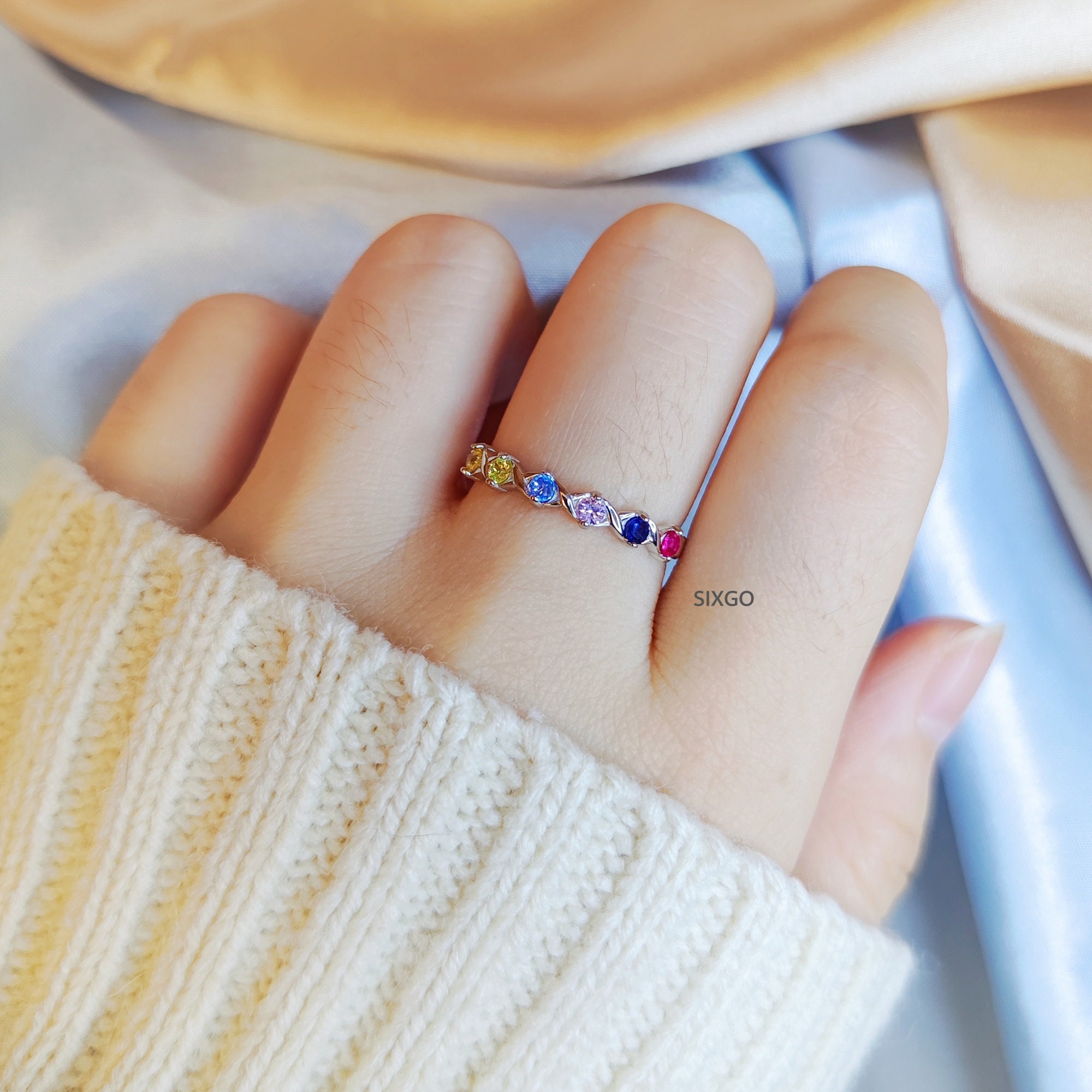 Mothers Ring Customize 1-6 Birthstones XOXO Ring 925 - Etsy