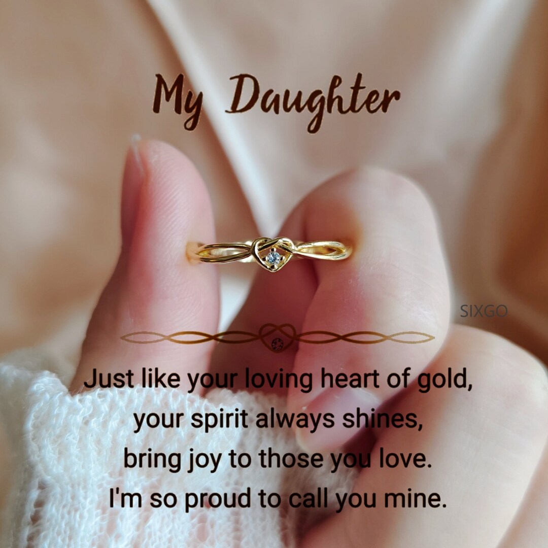 To My Daughter, Unique Golden Heart Knot Ring, Sterling Silver Ring ...