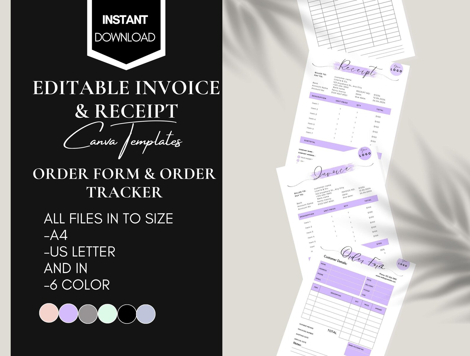 Editable Order Form and Invoice Template for Small Business,printable ...