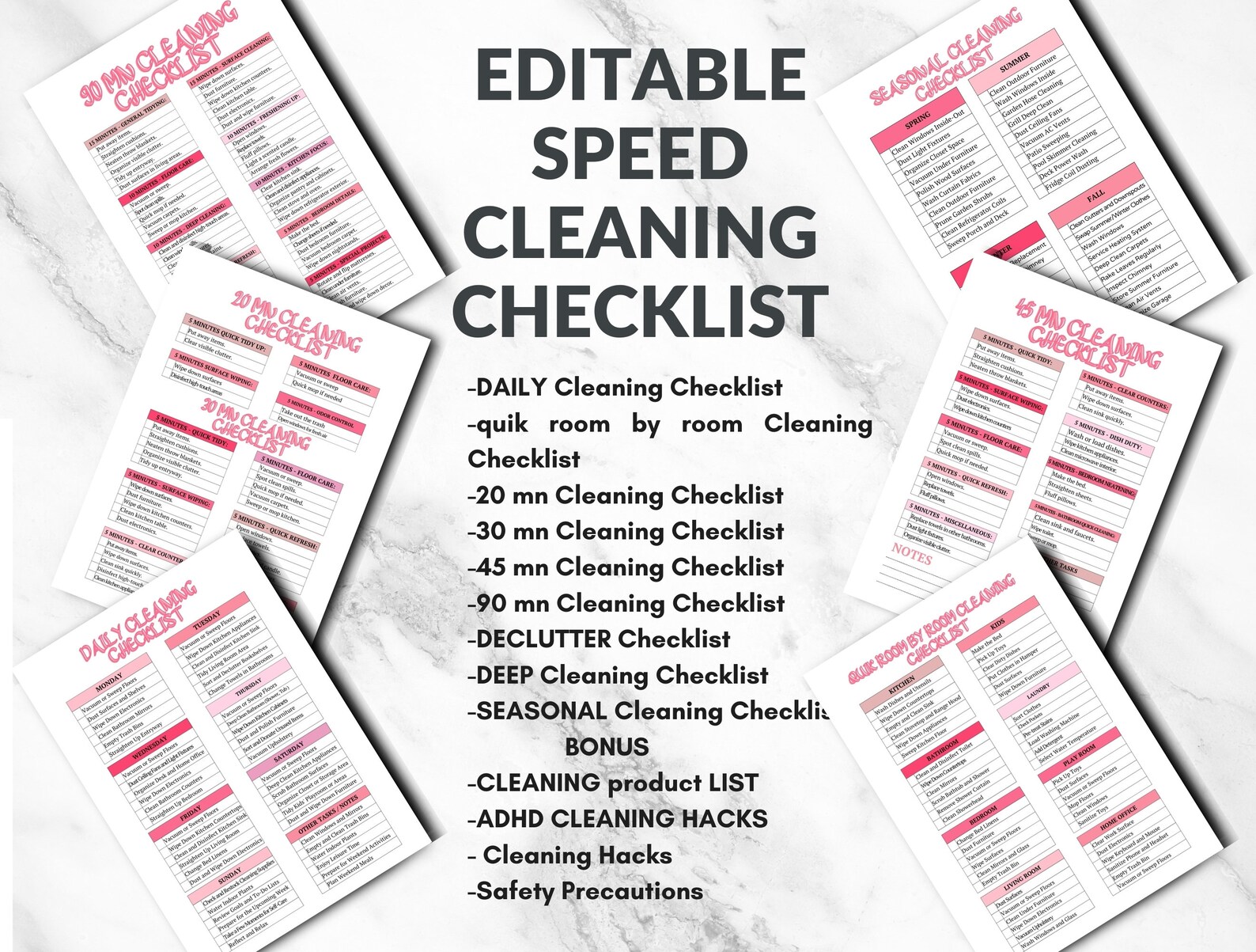Speed 20 Minute Cleaning Checklist Templates Bundle , Declutter and ...