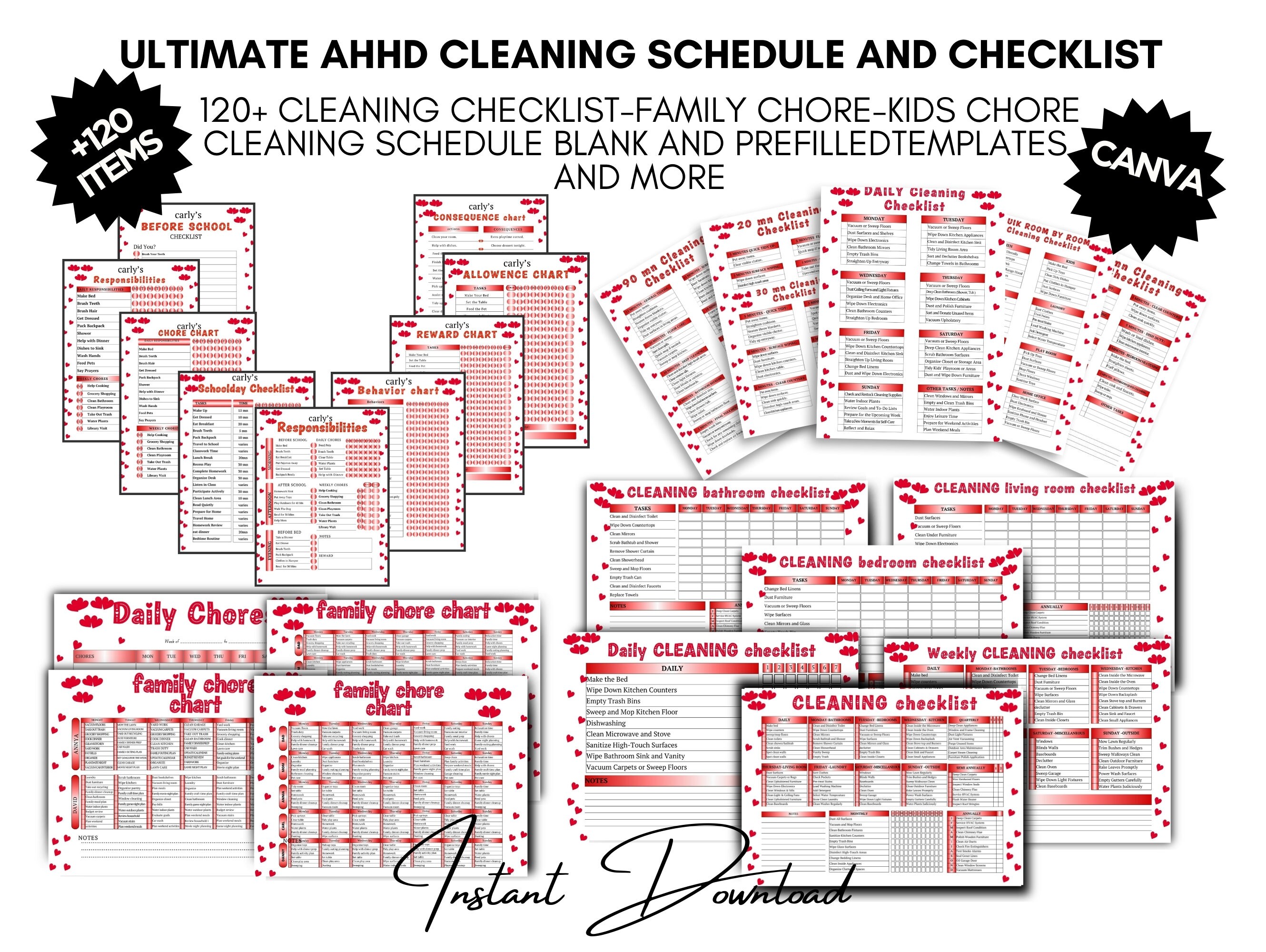 Custom Speed Cleaning Checklist Templates,room-by-room ADHD Cleaning ...