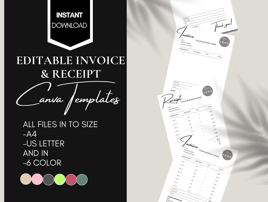 Editable Invoice Template for Small Business Receipt Canva - Etsy