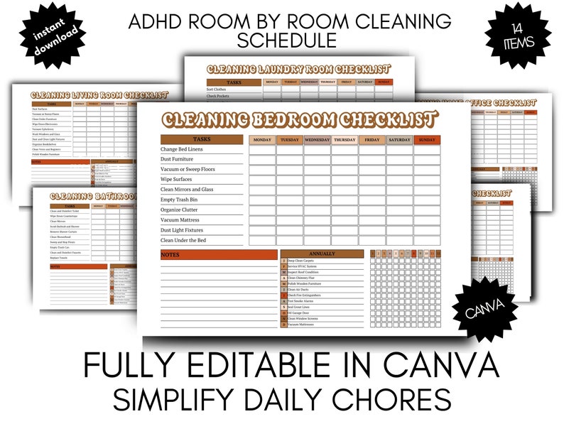 Ultimate Room by Room Cleaning Checklist Canva Template,printable ...