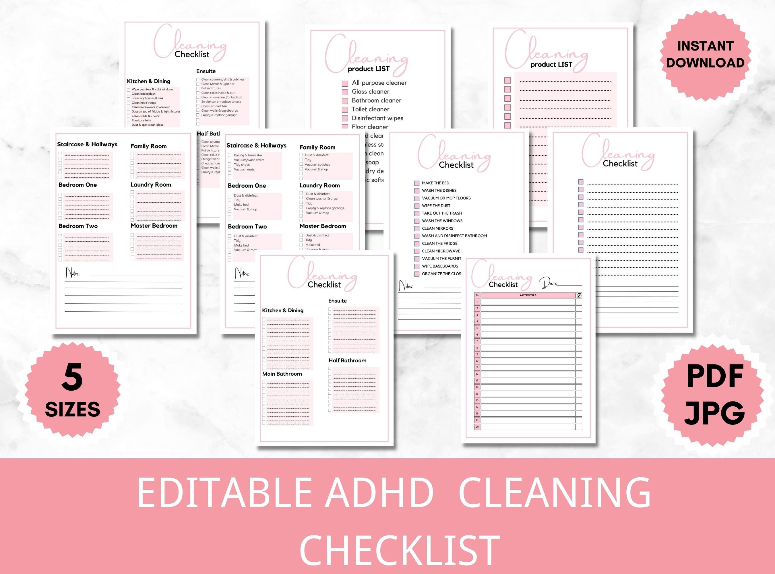 ADHD Cleaning Checklist Cleaning Schedule Printable,gift for ADHD ...