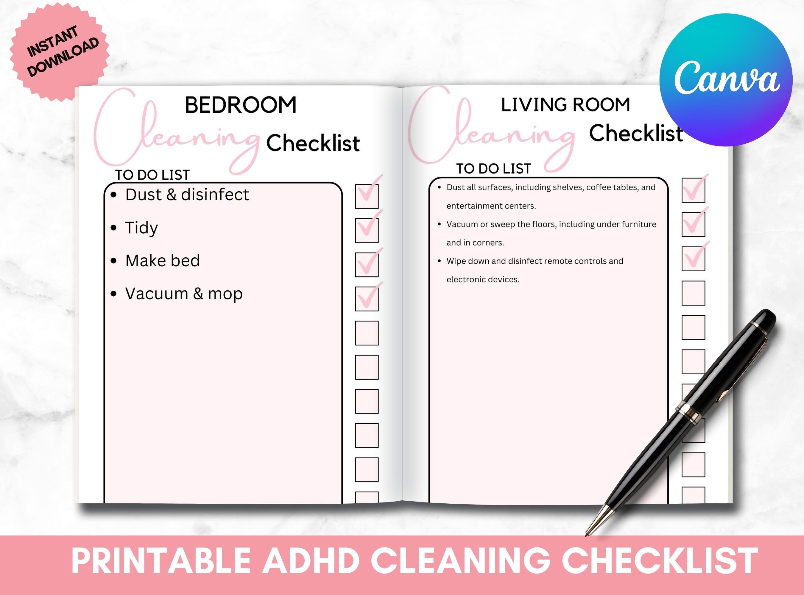 ADHD Cleaning Checklist Gift Printable Cleaning Schedule Templetes Adhd ...