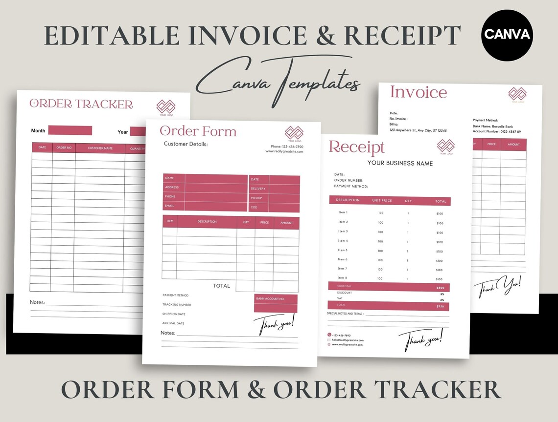 Editable Order Form and Invoice Template for Small Business, Printable ...