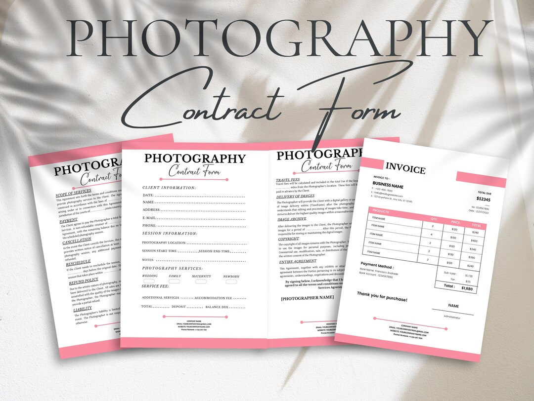 Custom Professional Photography Contract Agreement and Invoice Canva ...