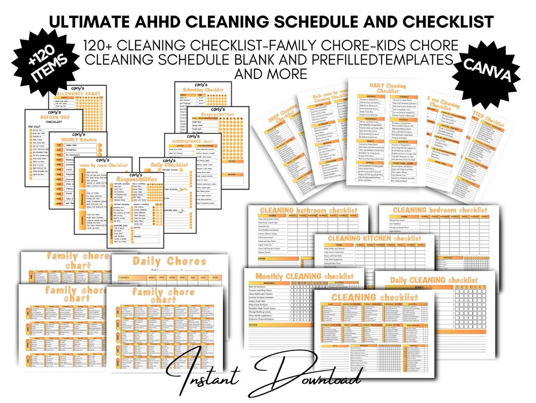 Cleaning Checklist Bundle,adhd-friendly Daily Housekeeping Routine ...