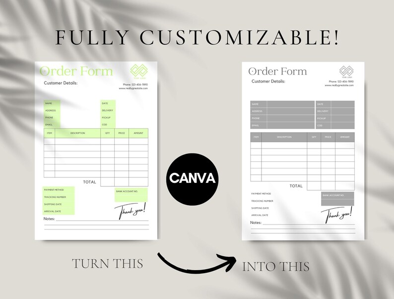 Editable Order Form and Invoice Template for Small Business - Etsy