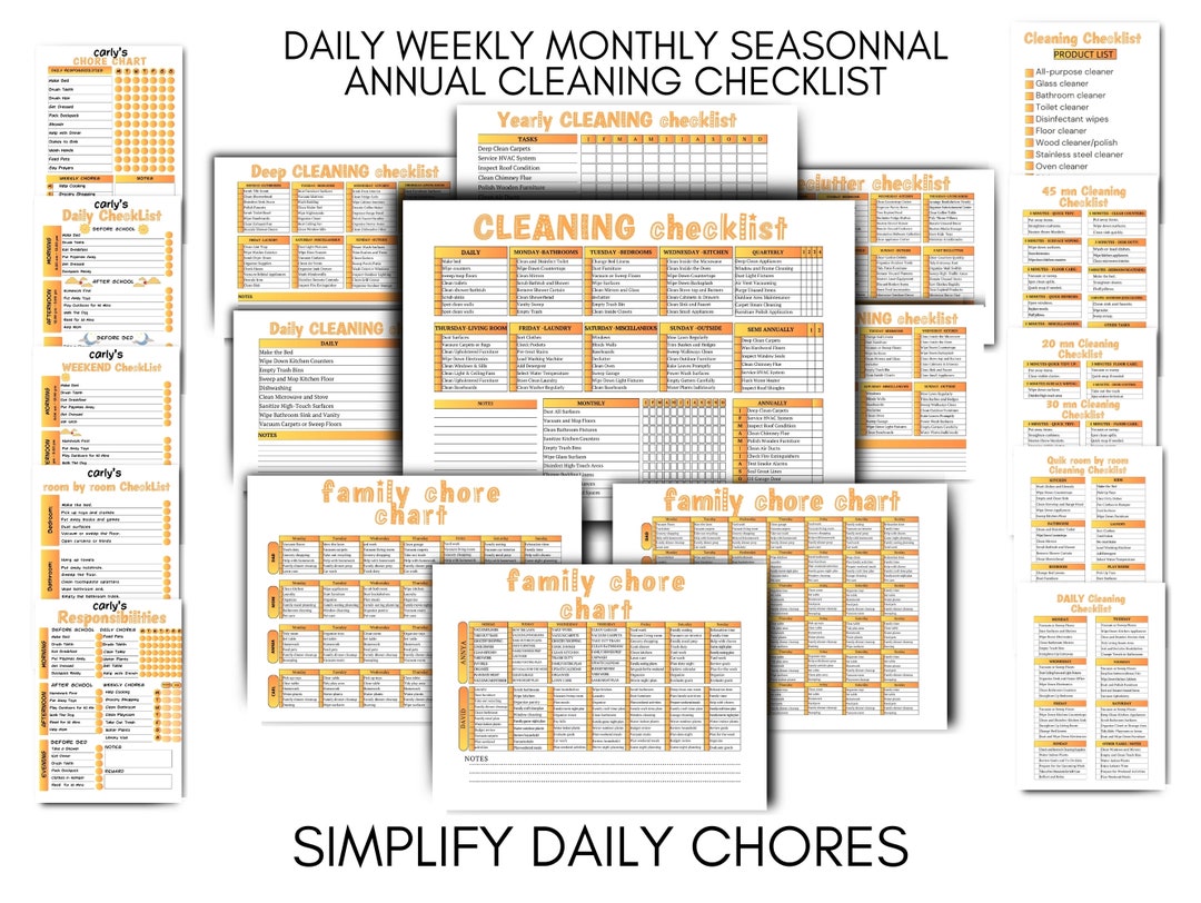 Cleaning Checklist Bundle,printable Daily Weekly, Monthly Cleaning ...