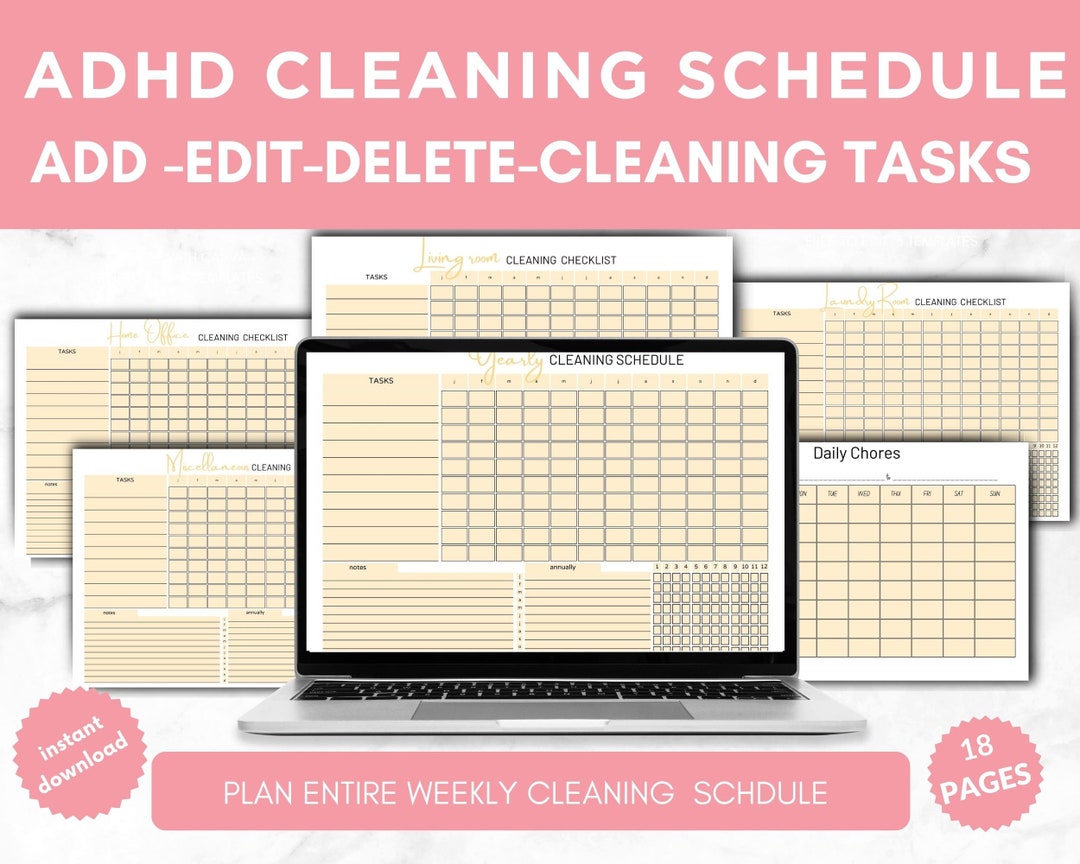 ADHD Cleaning Checklist Daily Weekly Seasonal Template - Etsy