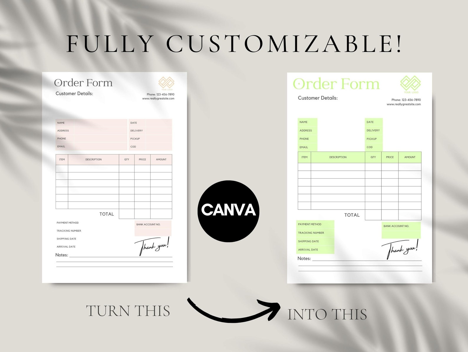 Editable Order Form and Invoice Template for Small Business, Printable ...