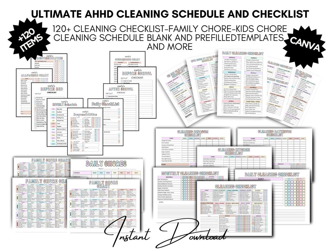 Cleaning Checklist Bundle,adhd-friendly Daily Housekeeping Routine ...