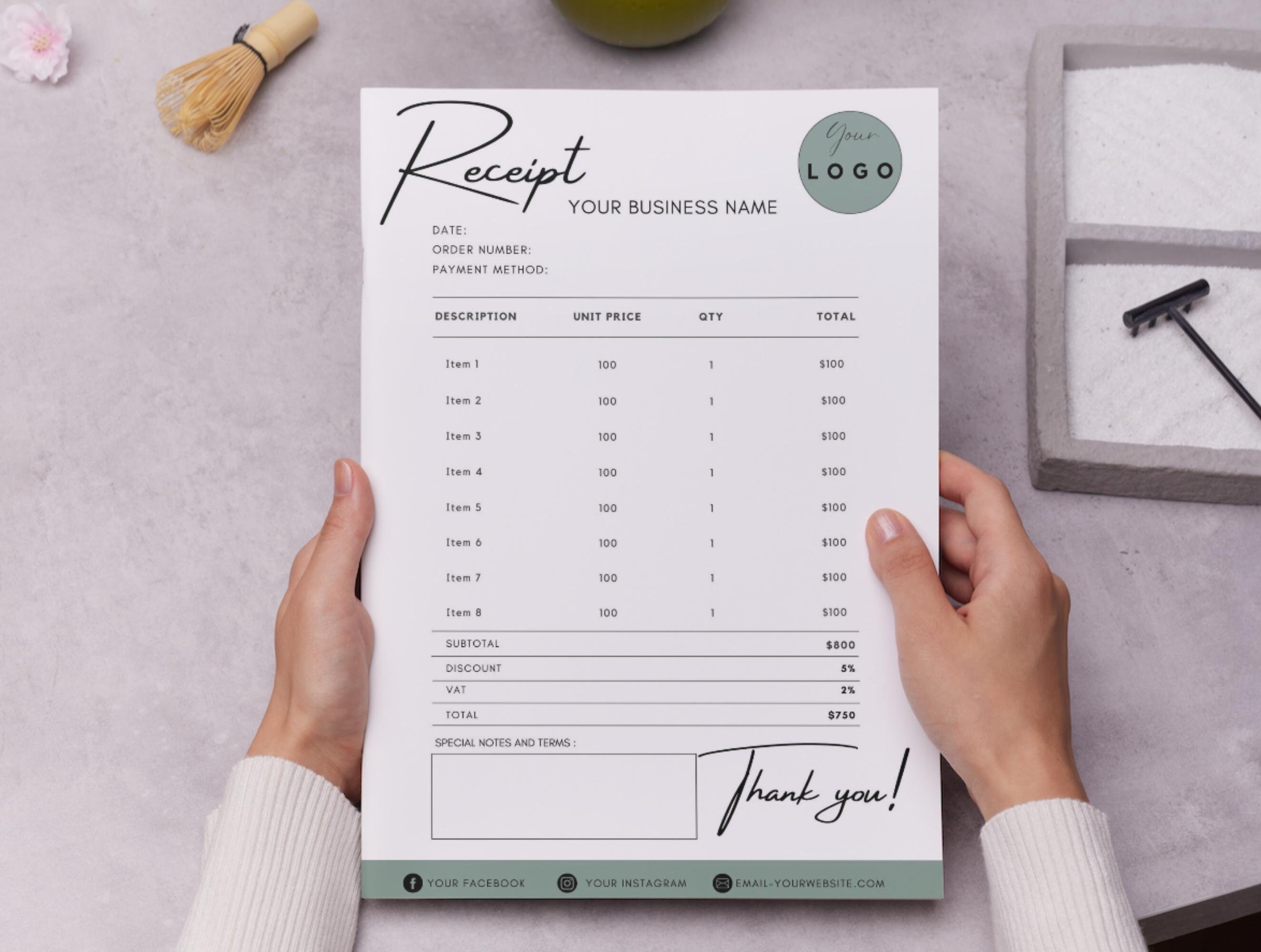 Editable Invoice Template for Small Business, Receipt Canva Template ...