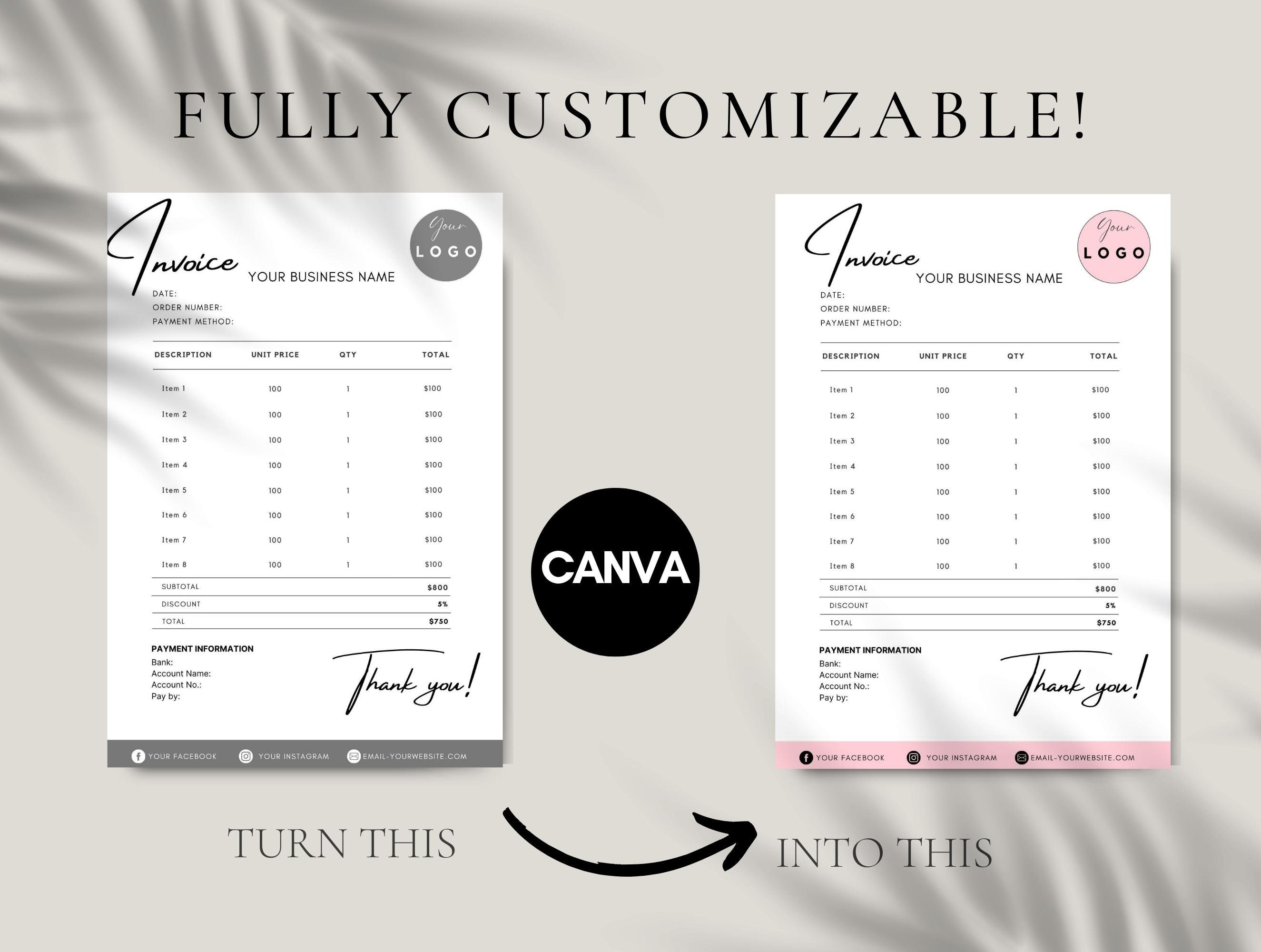 Plantilla de factura editable para pequeñas empresas, paquete de ...
