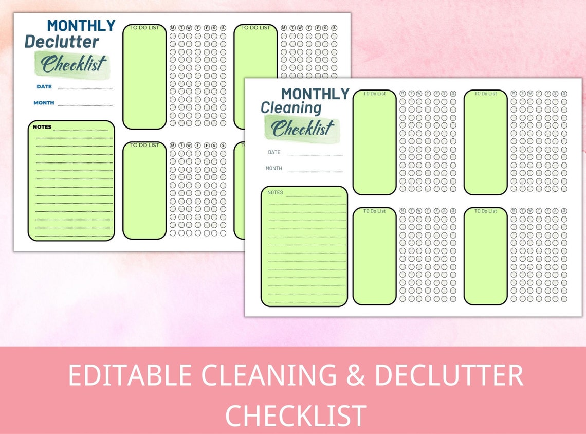 Editable Adhd Cleaning Checklist Monthly Cleaning Schedule Gift for ...