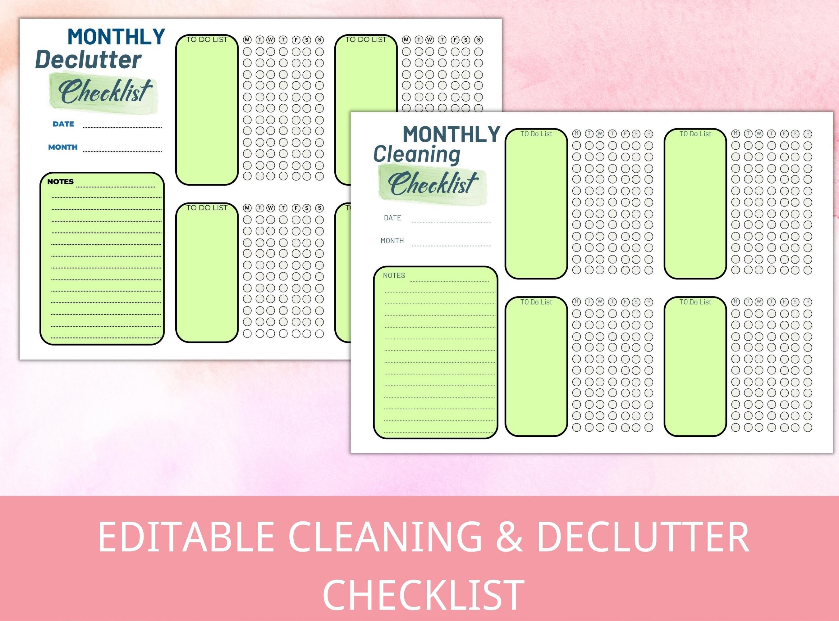 Editable Adhd Cleaning Checklist Monthly Cleaning Schedule Gift for ...