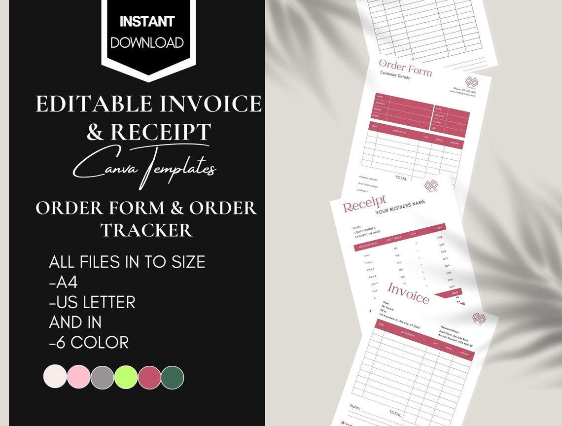 Editable Order Form and Invoice Template for Small Business, Printable ...