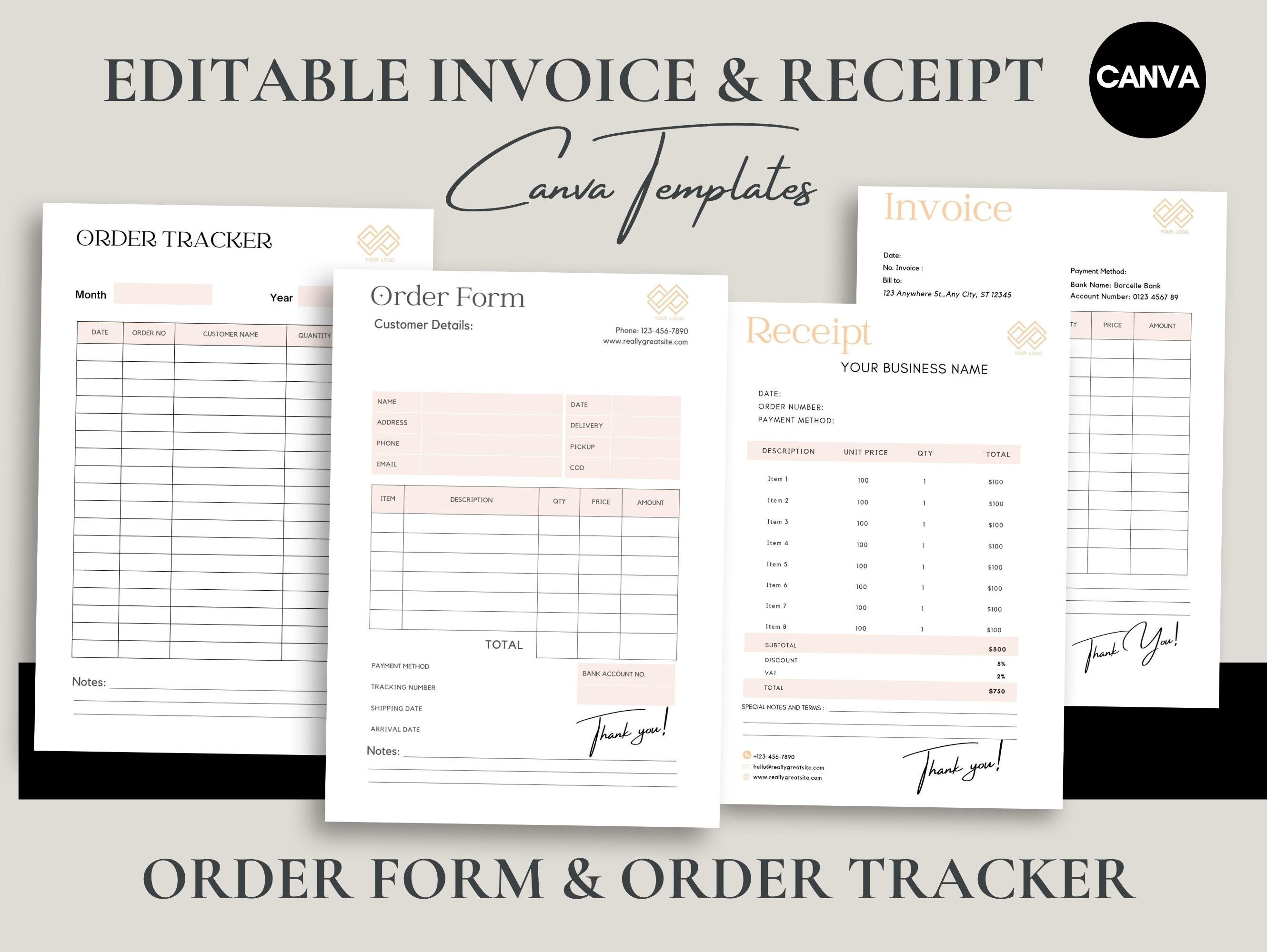 Editable Order Form and Invoice Template for Small Business, Printable ...