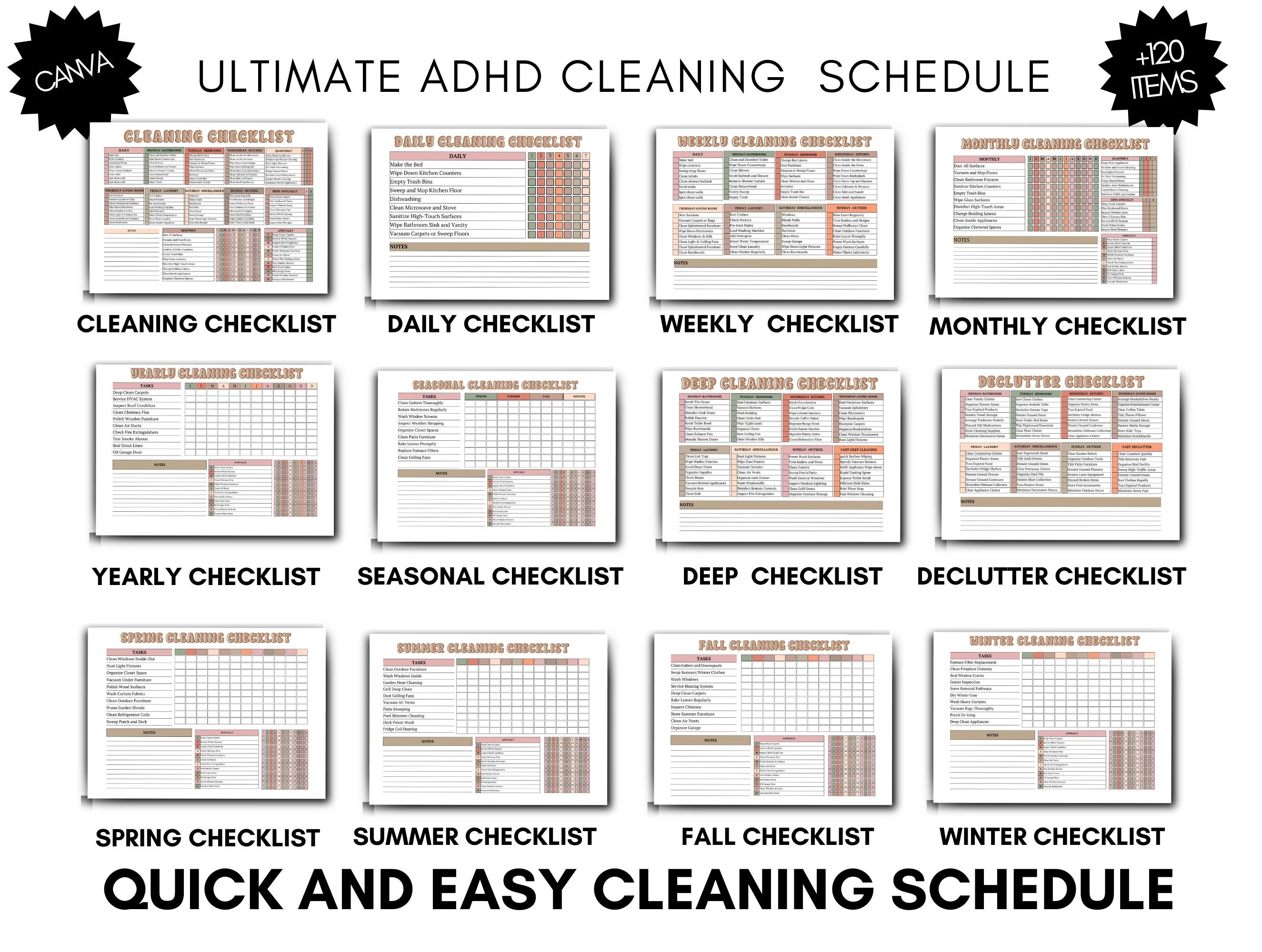 Cleaning Checklist Bundle,printable Daily Weekly, Monthly Cleaning ...