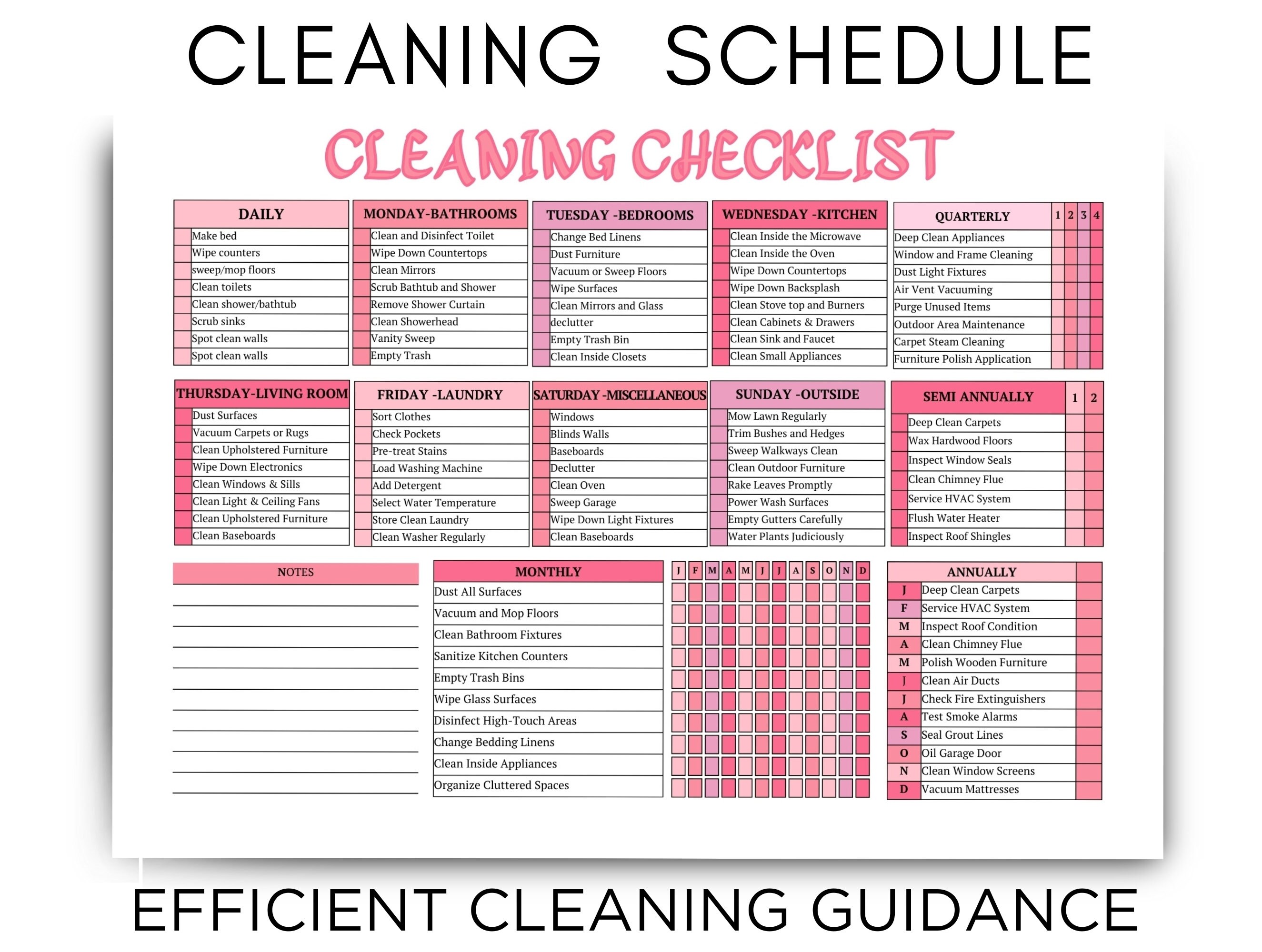 CUTE Pink Cleaning Checklist, Simplify Your Cleaning Schedule With This ...