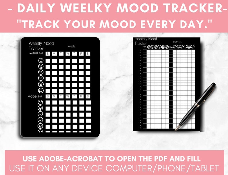 Daily Mood Tracker Printable WEEKLY MONTHLY Digital Mood - Etsy