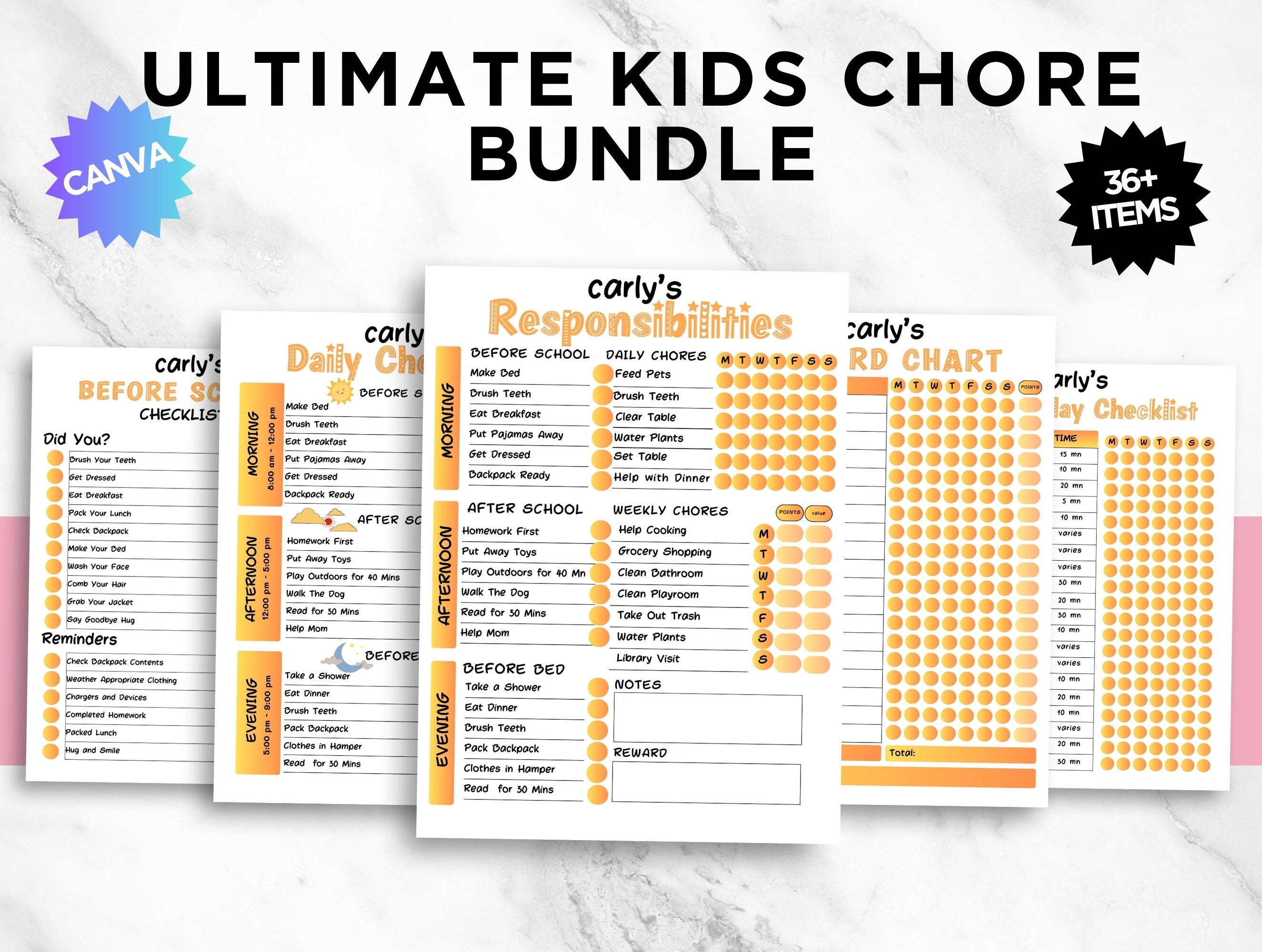 Customizable Kids Chore Chart Bundle Reward, Allowance, and Behavior ...
