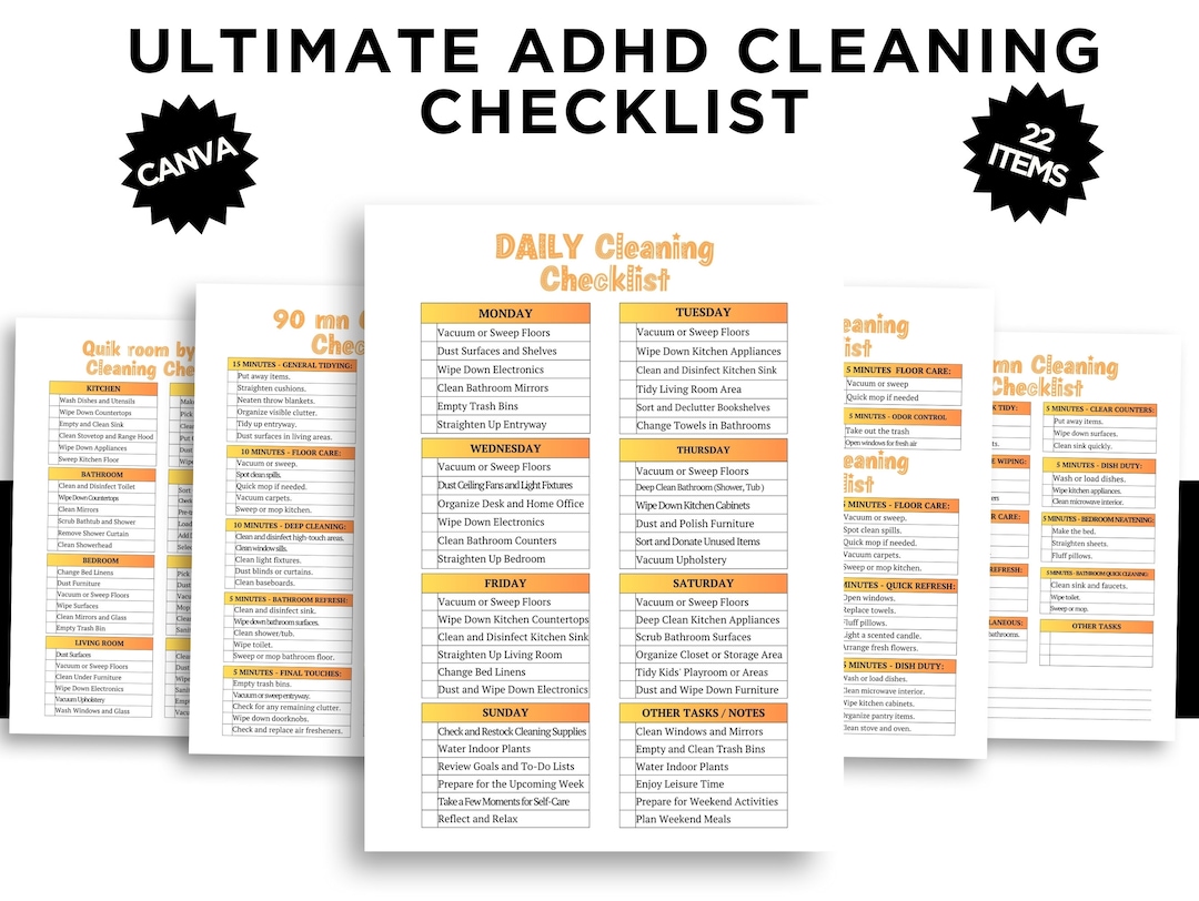 Editable Speed ADHD Cleaning Checklist,daily Cleaning Routine Room by ...