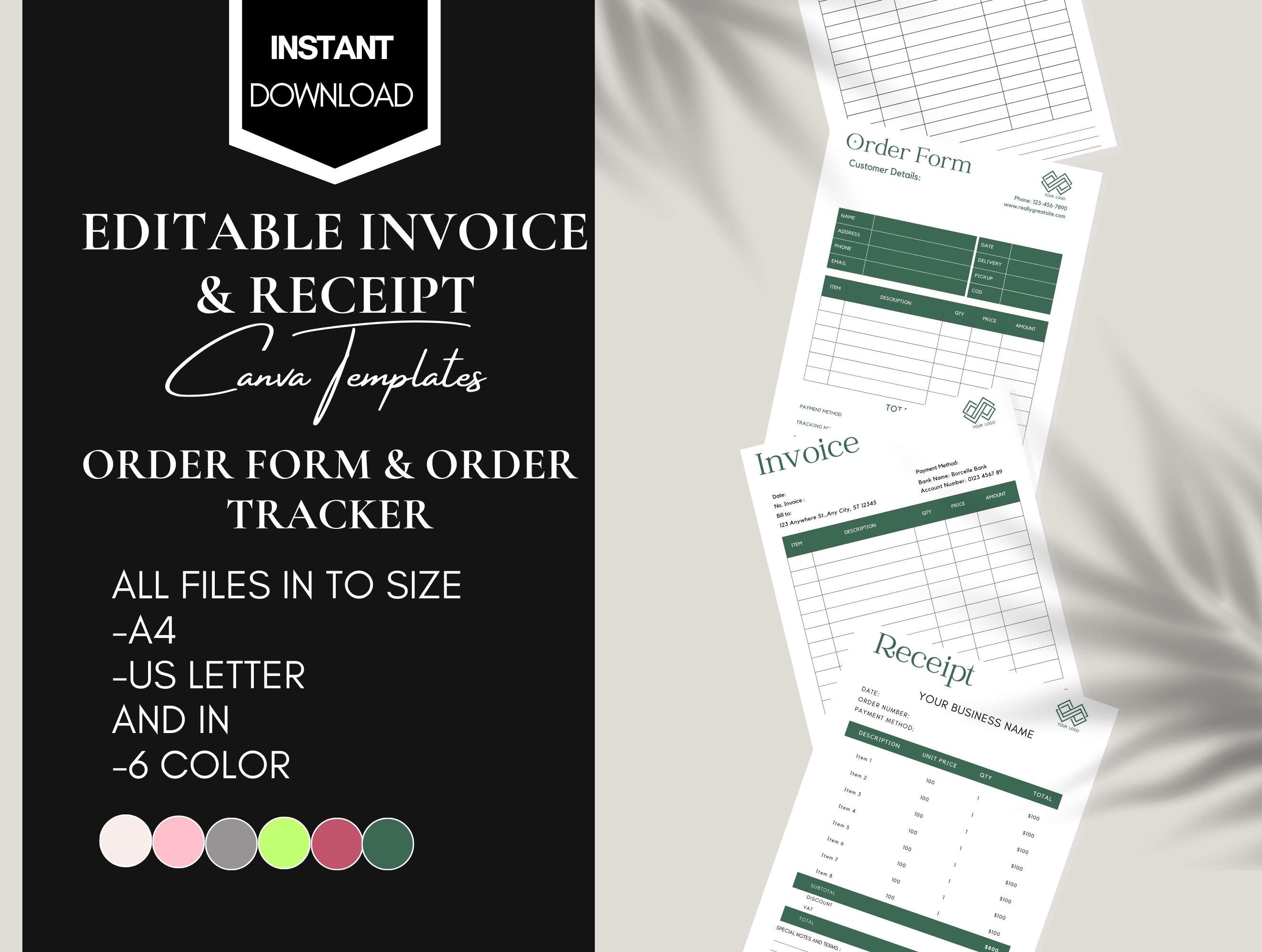 Editable Order Form and Invoice Template for Small Business, Printable ...