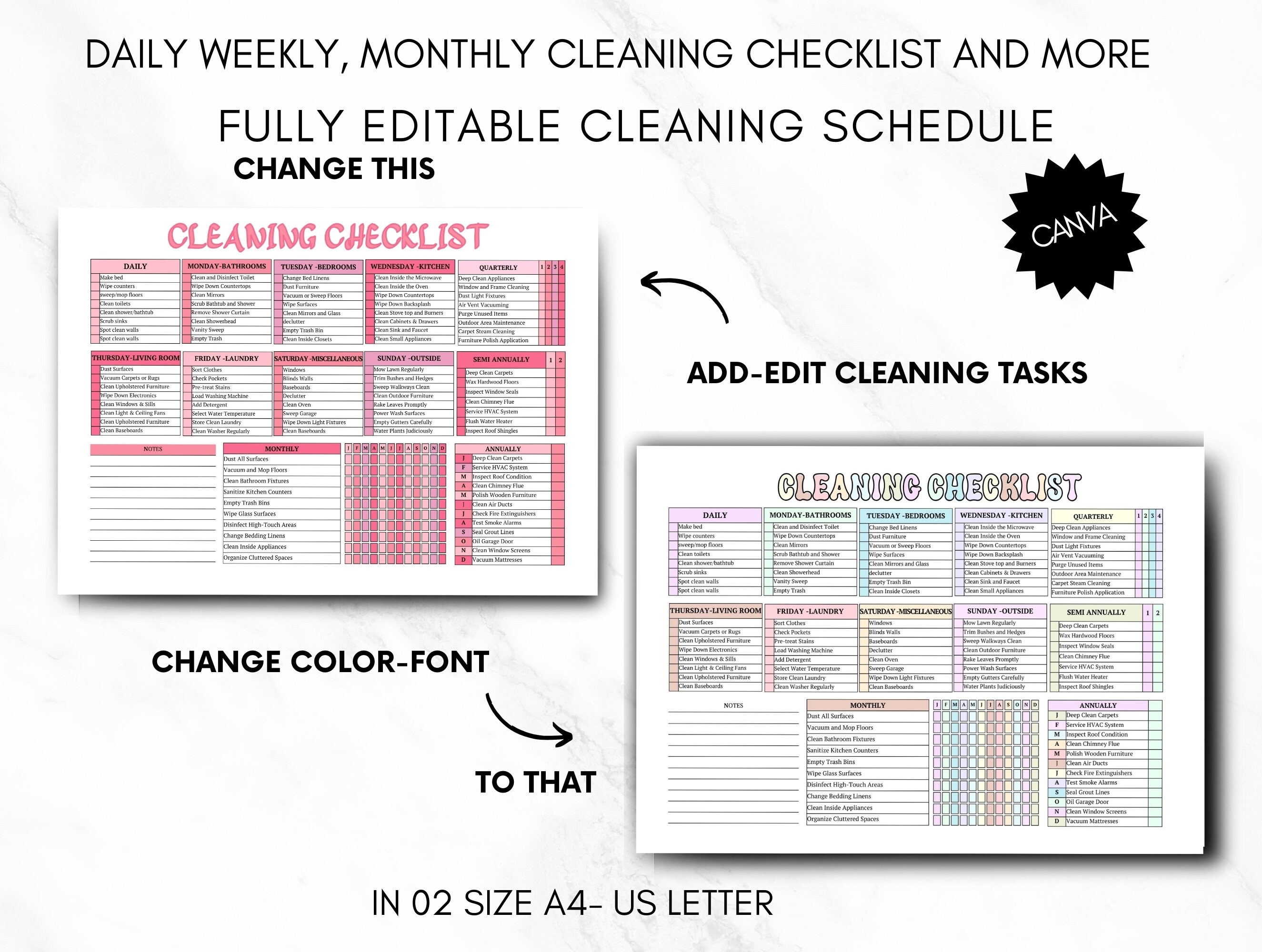 CUTE Pink Cleaning Checklist, Simplify Your Cleaning Schedule With This ...