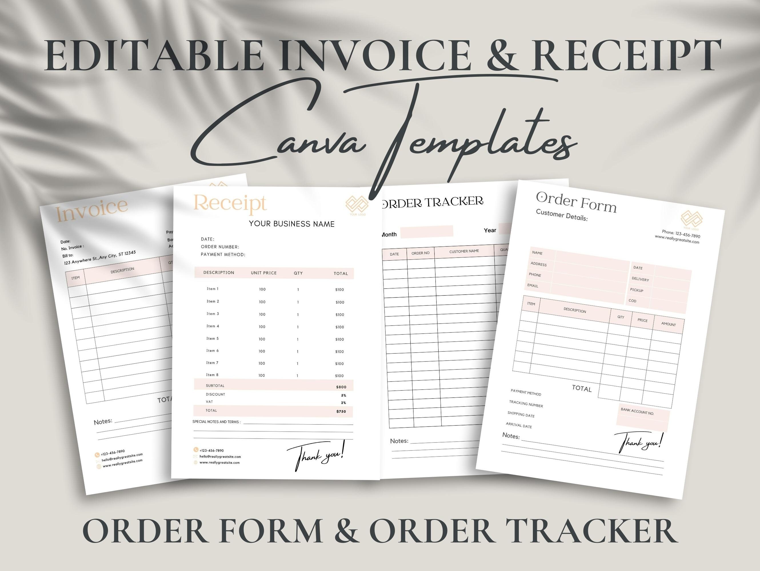 Editable Order Form and Invoice Template for Small Business, Printable ...