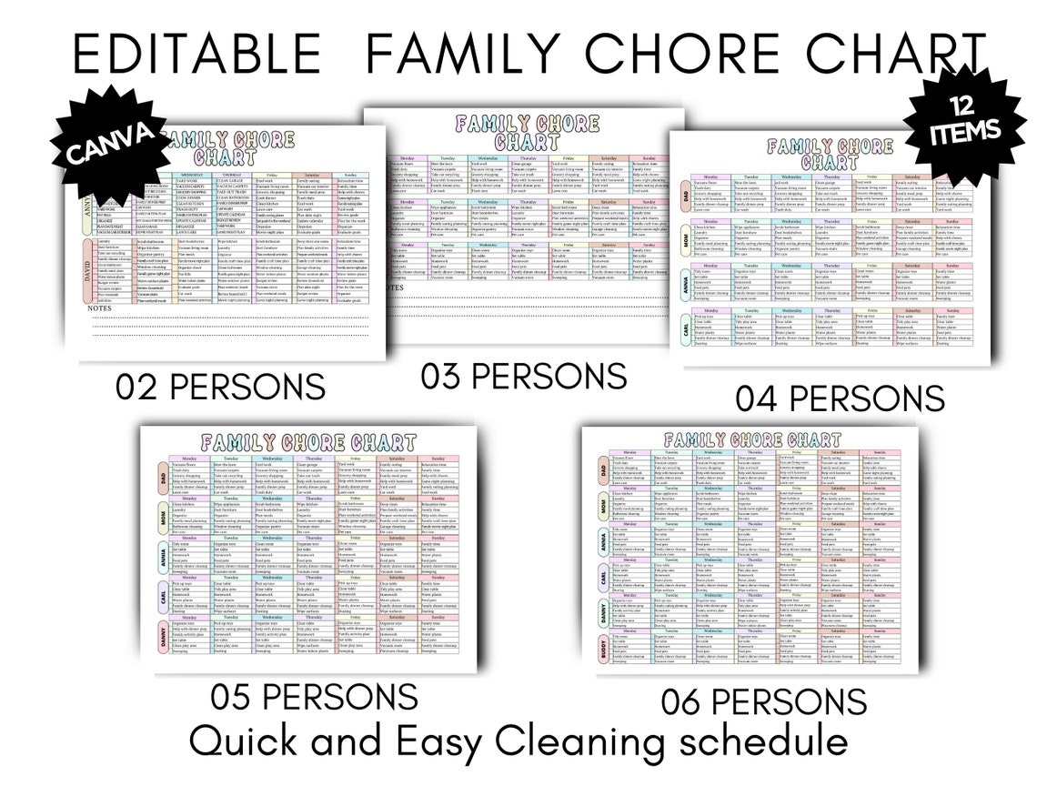 Customizable Pastel Weekly Family Chore Chart, Canva Template,printable ...