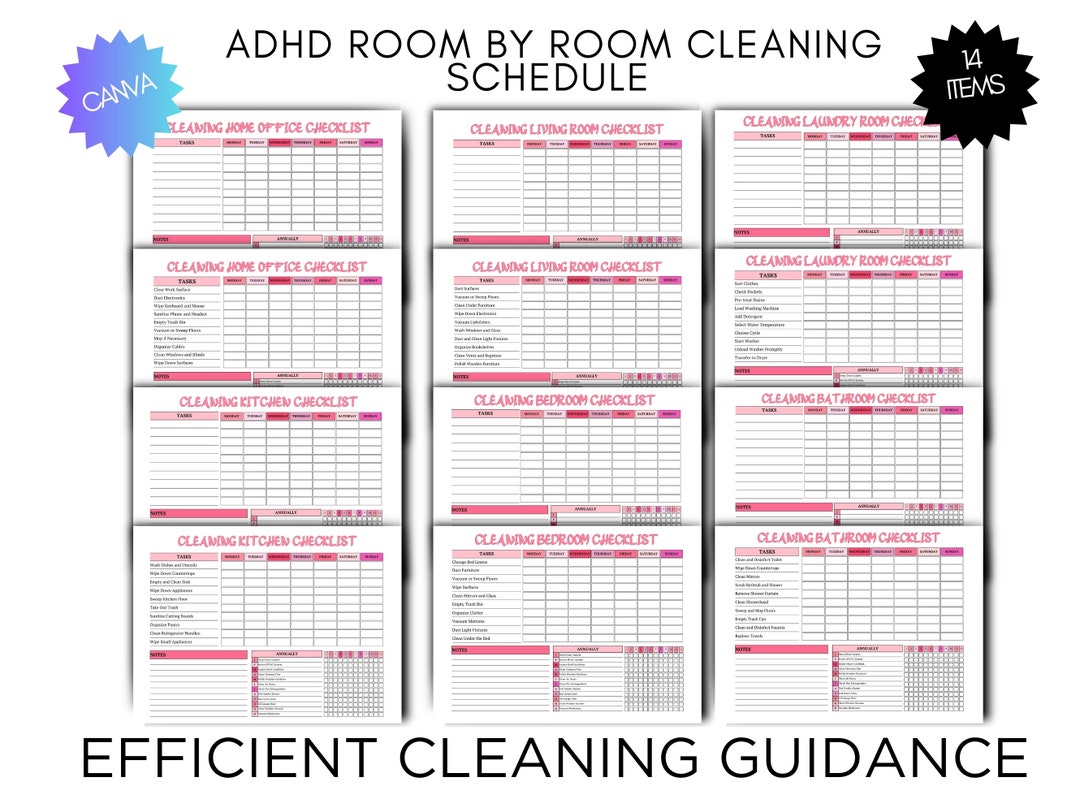 Room by Room Cleaning Checklist Canva Template,printable Cleaning ...
