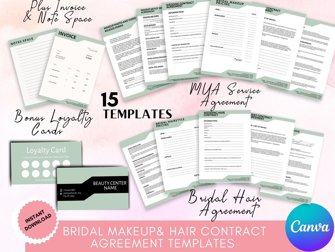 Bridal Makeup Artist Contract Template, Bridal Hair Agreement,wedding ...
