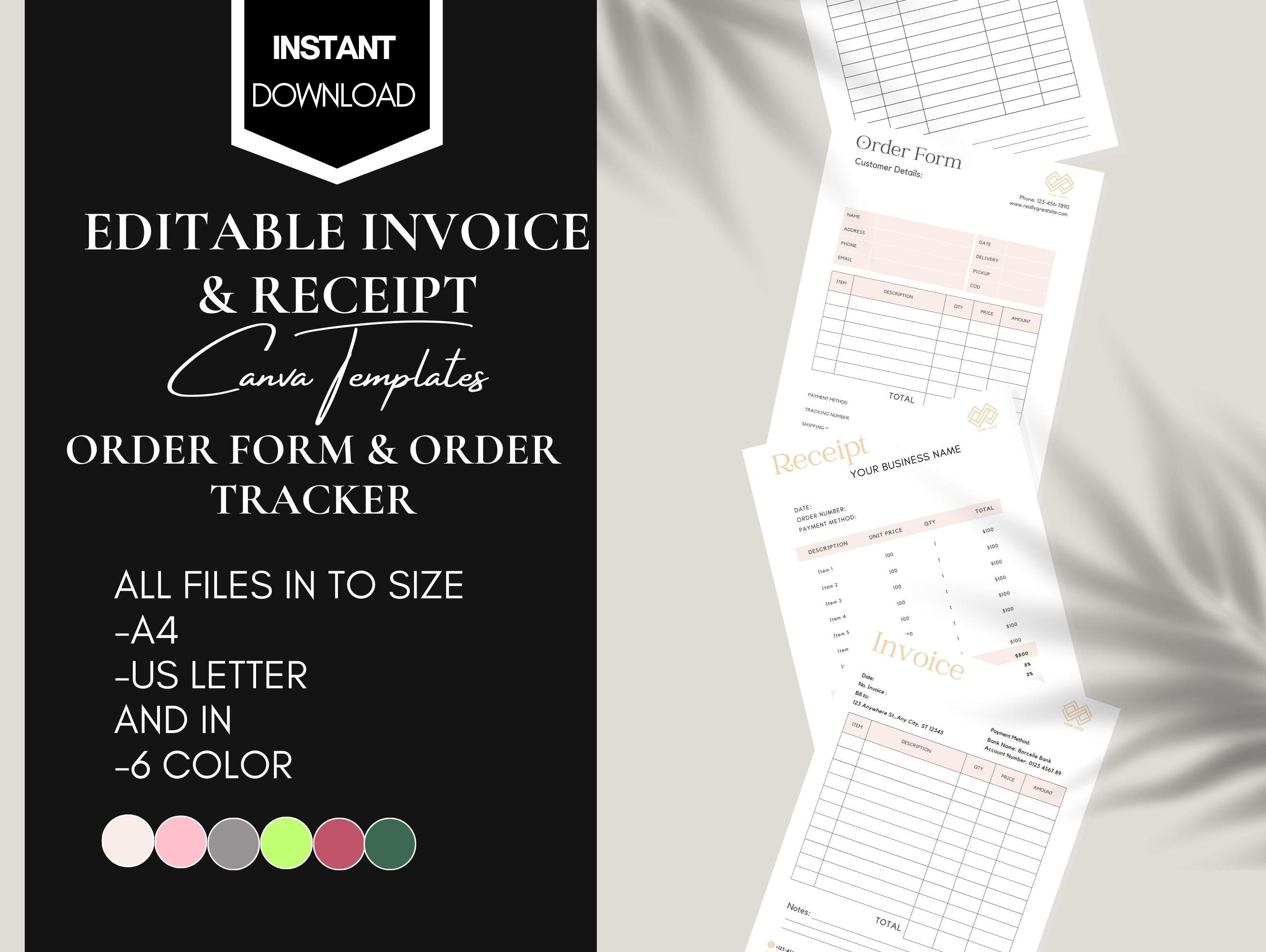 Editable Order Form and Invoice Template for Small Business, Printable ...