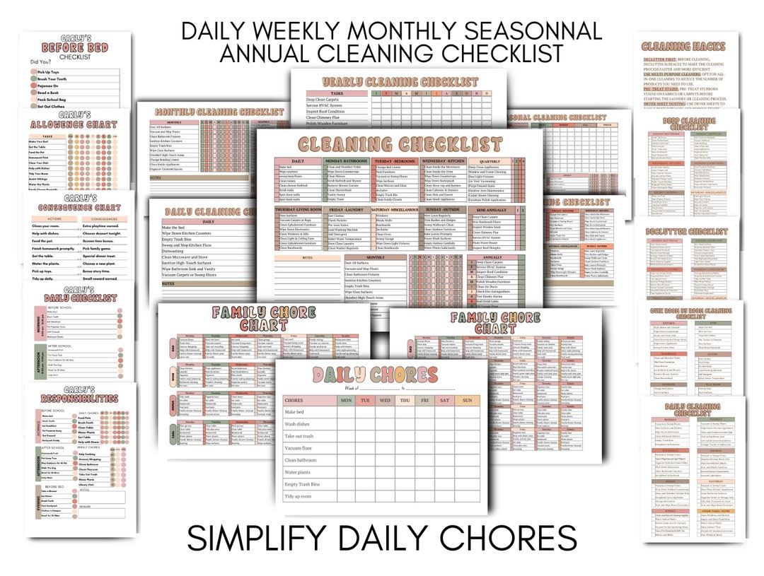 Cleaning Checklist Bundle,printable Daily Weekly, Monthly Cleaning ...