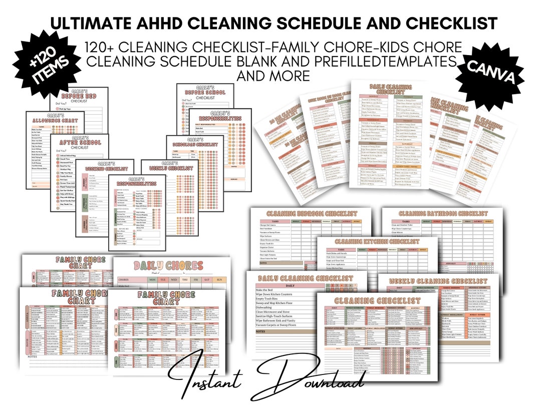 Cleaning Checklist Bundle,printable Daily Weekly, Monthly Cleaning ...