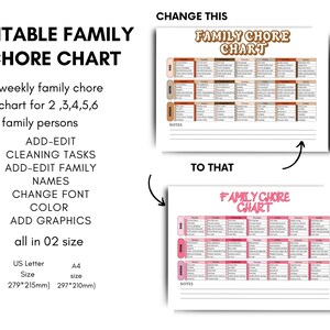 Customizable PINK Family Chore Chart, Canva Template,printable Weekly ...