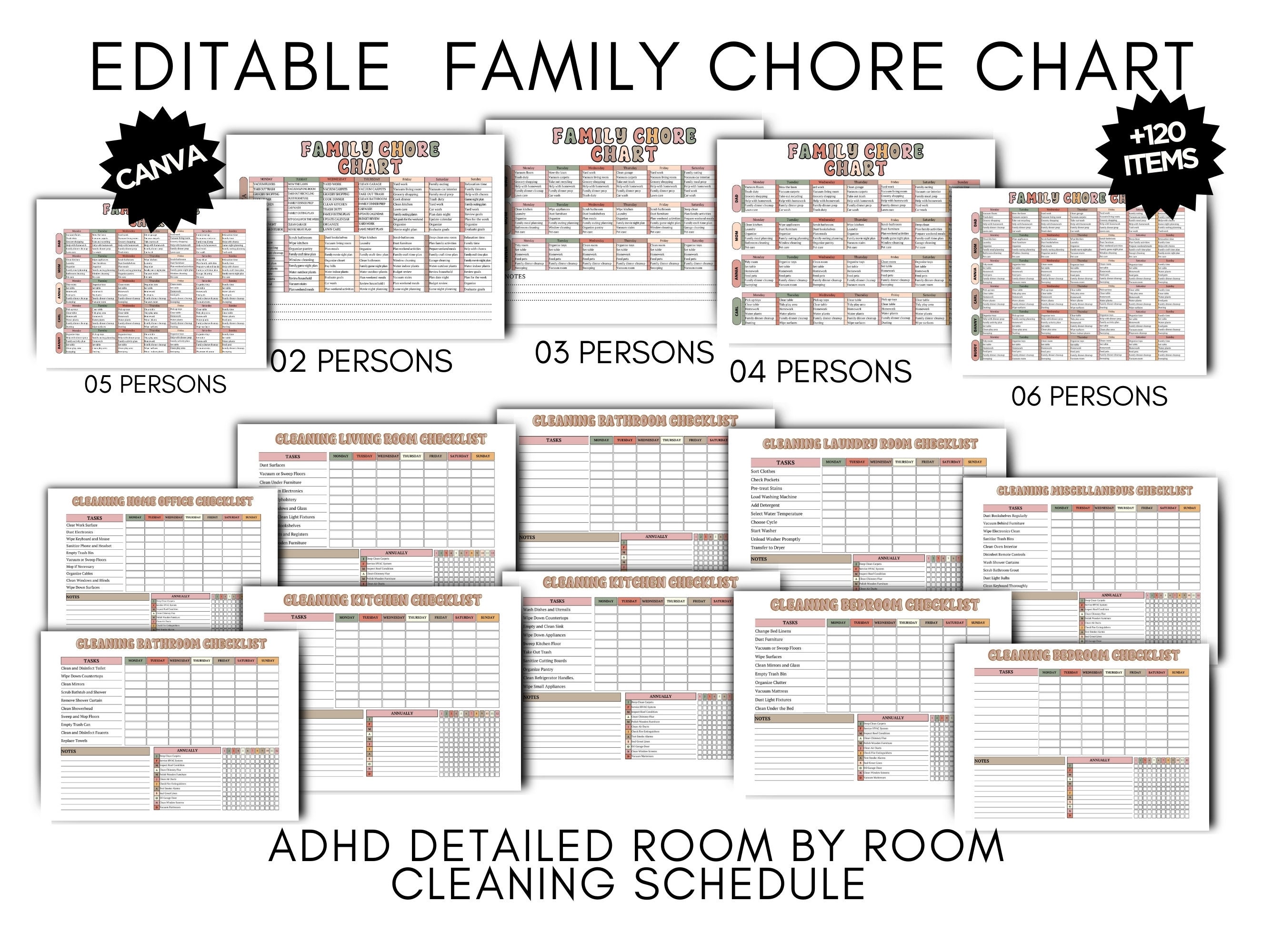 Cleaning Checklist Bundle,printable Daily Weekly, Monthly Cleaning ...