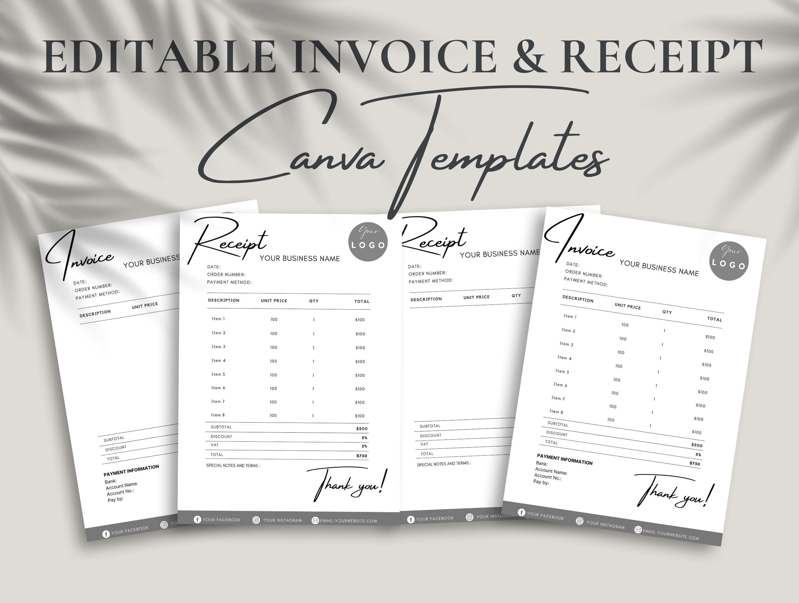 Plantilla de factura editable para pequeñas empresas, paquete de ...