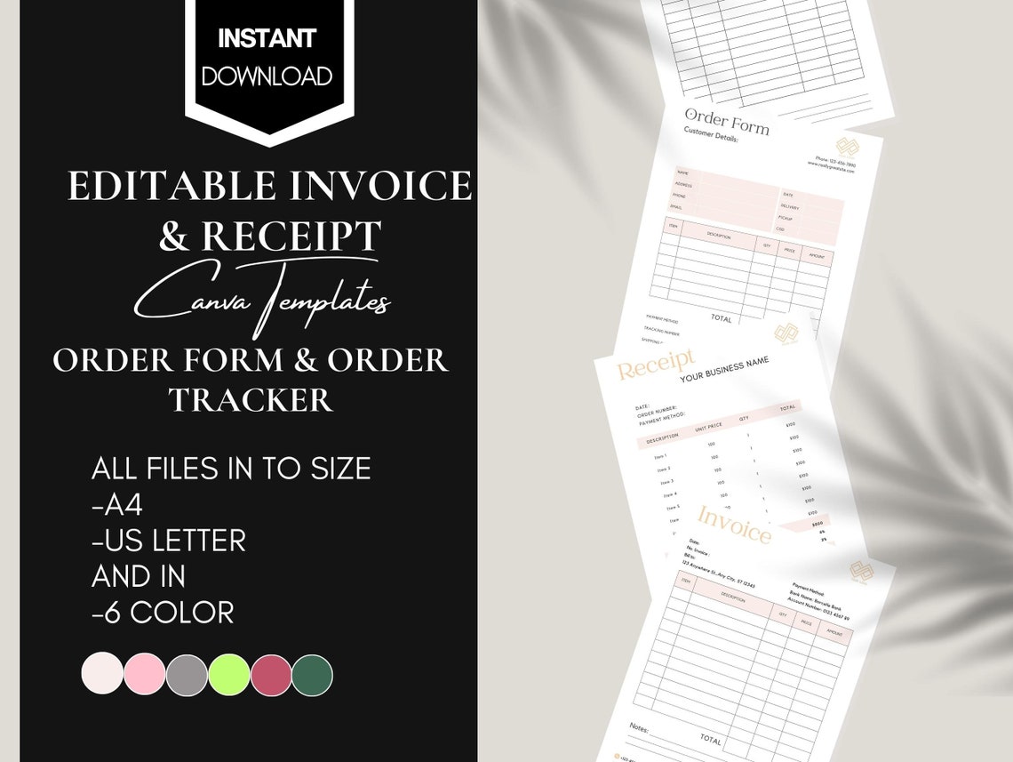 Editable Order Form and Invoice Template for Small Business, Printable ...