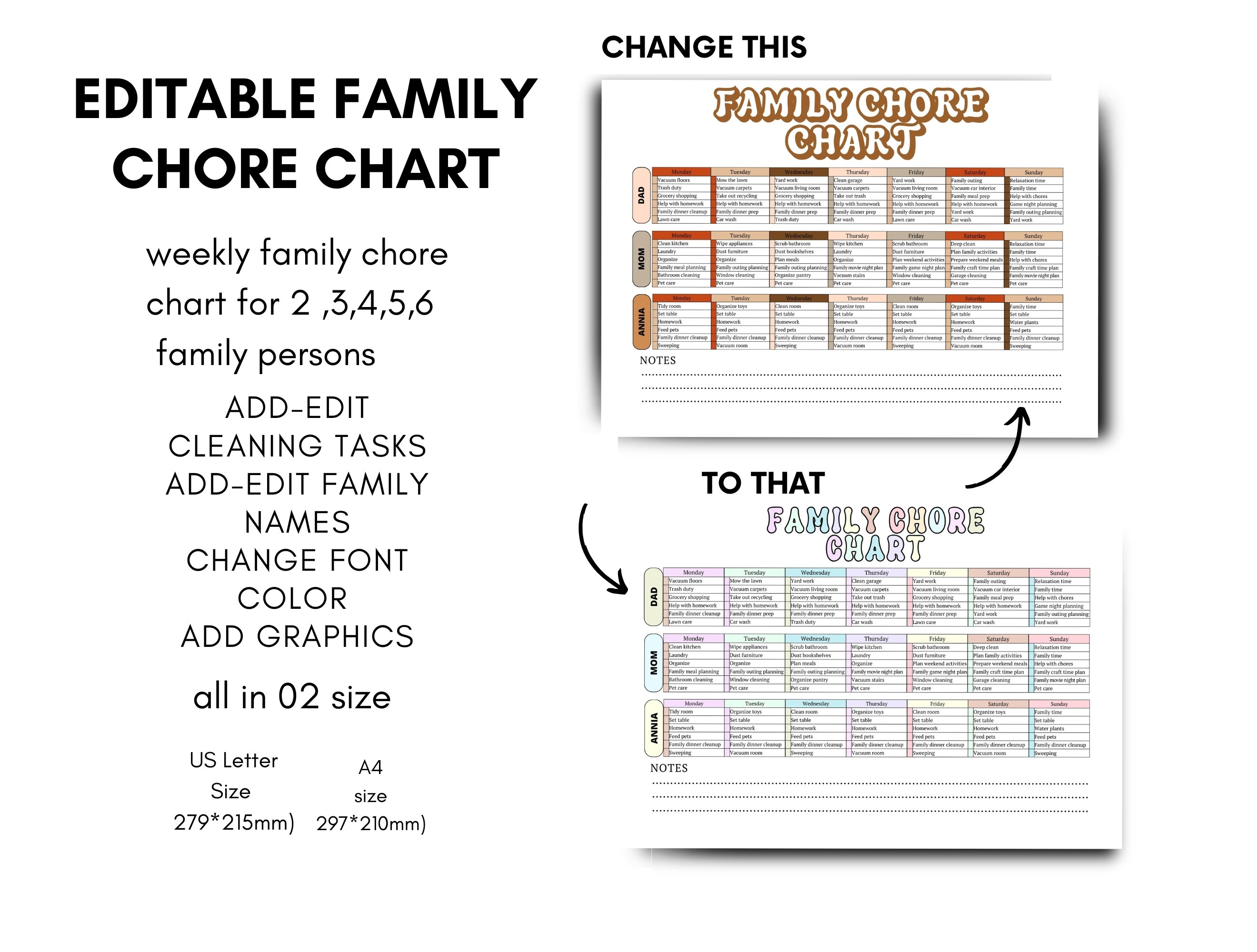 Customizable Weekly Family Chore Chart, Canva Template,printable Adult ...